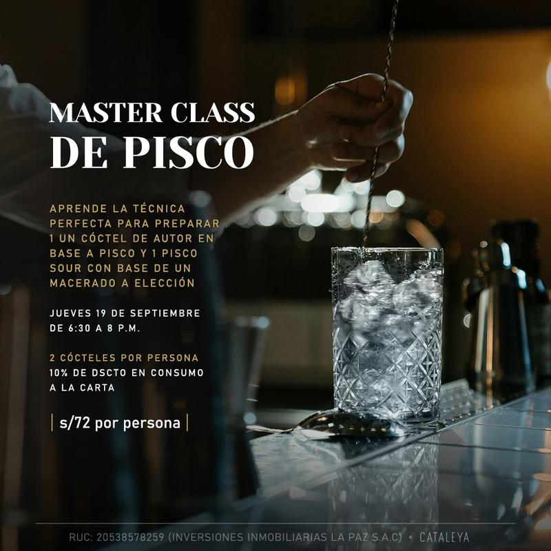 Master class de Pisco - Experiencia MESA 24/7 - Cataleya Rooftop Bar